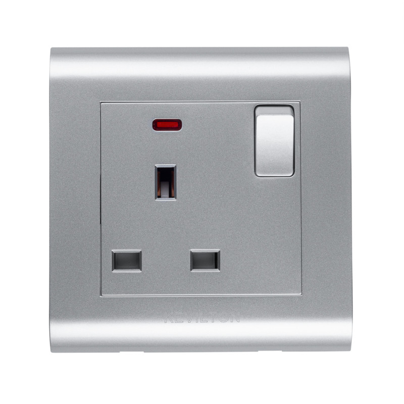 Modular Silver 13A Socket with Indicator - Hardware, Homeware & Lifestyle