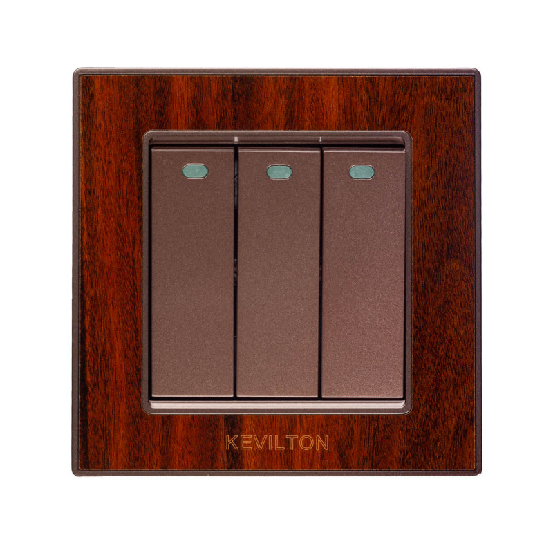 Nature Mahogany Three Gang Two Way Switch - Hardware, Homeware & Lifestyle