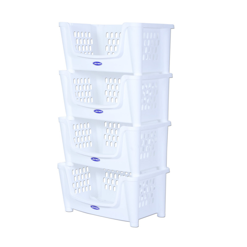 Stacking bin 4pcs - White - Hardware, Homeware & Lifestyle