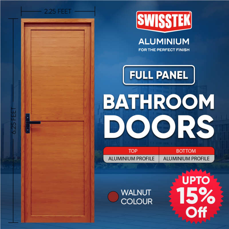 Bathroom Door Walnut Finish with Frame (Full Panel-Right Side Ope ...